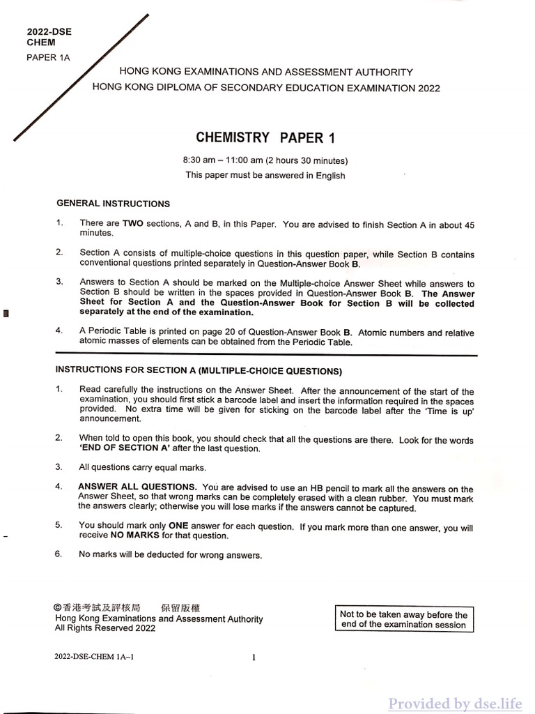 2022 DSE Chemistry Paper 1 | PDF | Language Arts & Discipline | Foreign ...