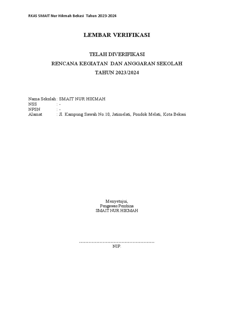 Lembar Verifikasi RKT & RKAS | PDF