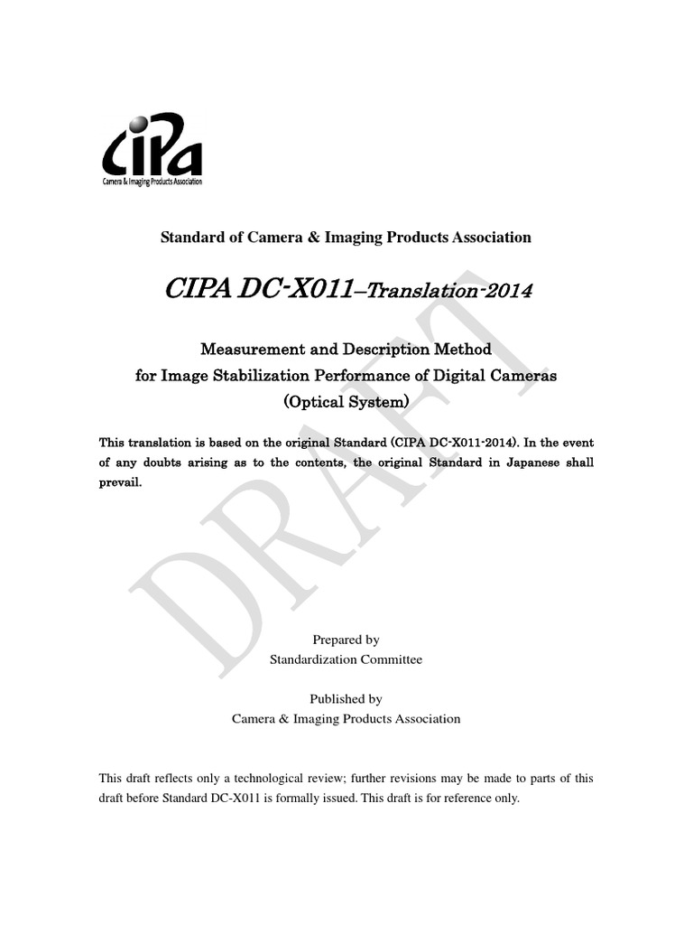 Dc-x011-2014 e (Cipa Standard) | PDF | Image Stabilization | Shutter Speed