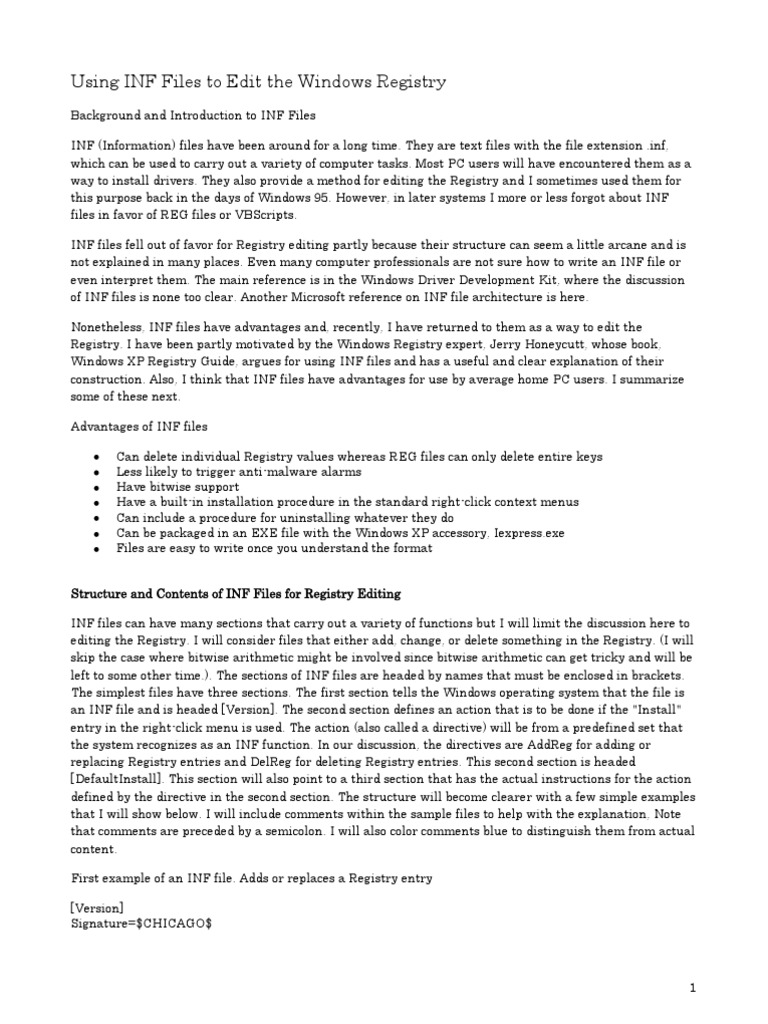Using INF Files To Edit The Window Registry | PDF | Windows Registry ...