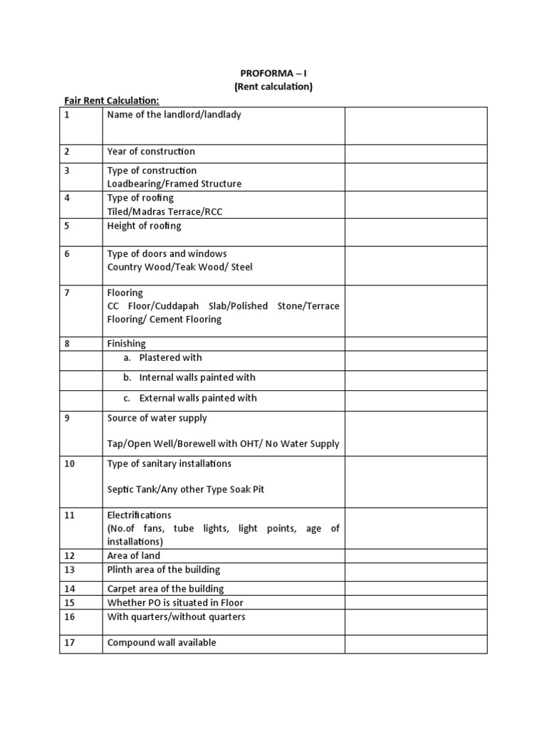 Proforma for Calculating Rent and Evaluating Properties for Government ...