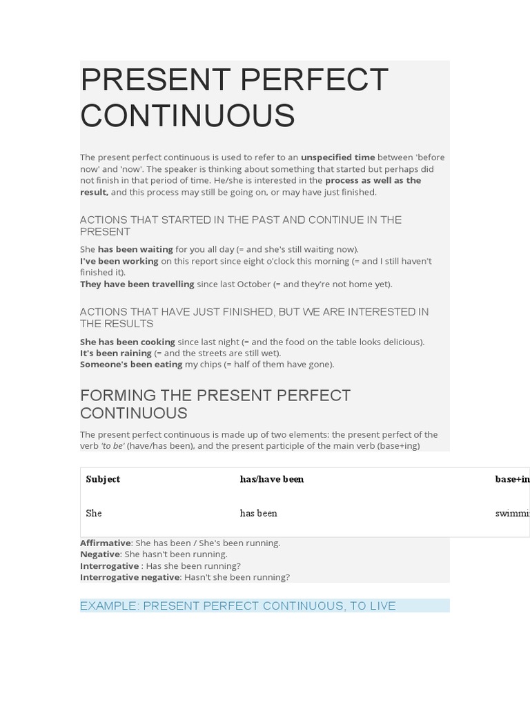 Present Perfect Continuous Explained | PDF | Linguistics | Cognitive ...