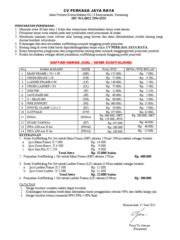 Brosur Daftar Harga Scaffolding | PDF