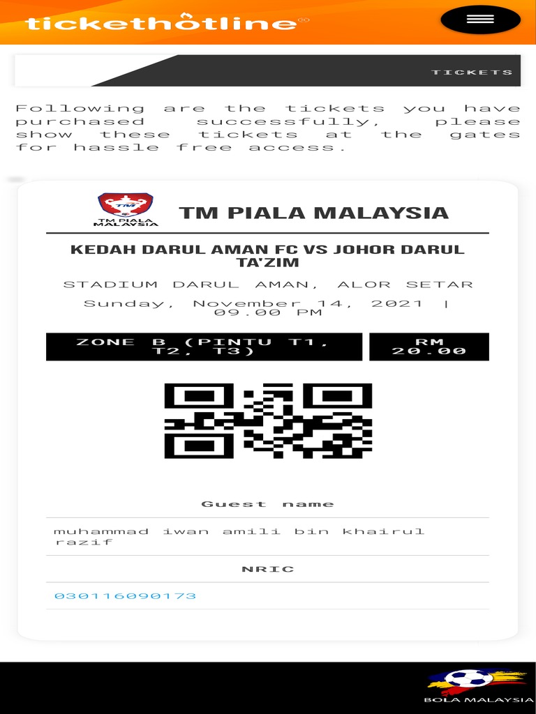 Bola Malaysia - ETicketing | PDF