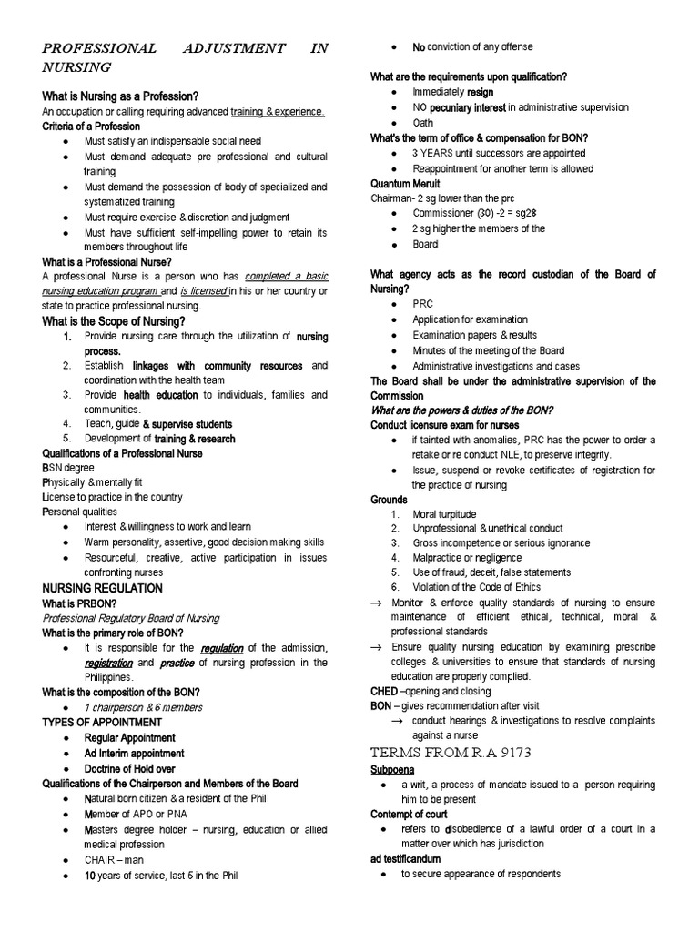Professional Adjustment in Nursing | PDF | Nursing | Hospital