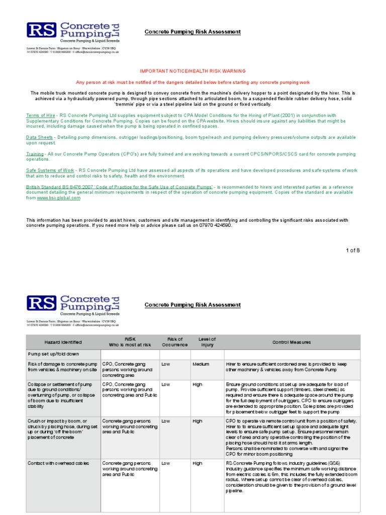 Concrete Pumping Risk Assessment Guide | PDF | Concrete | Pump