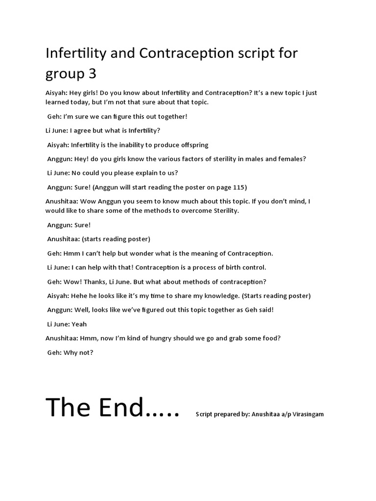Infertility and Contraception Script For Group 3 | PDF