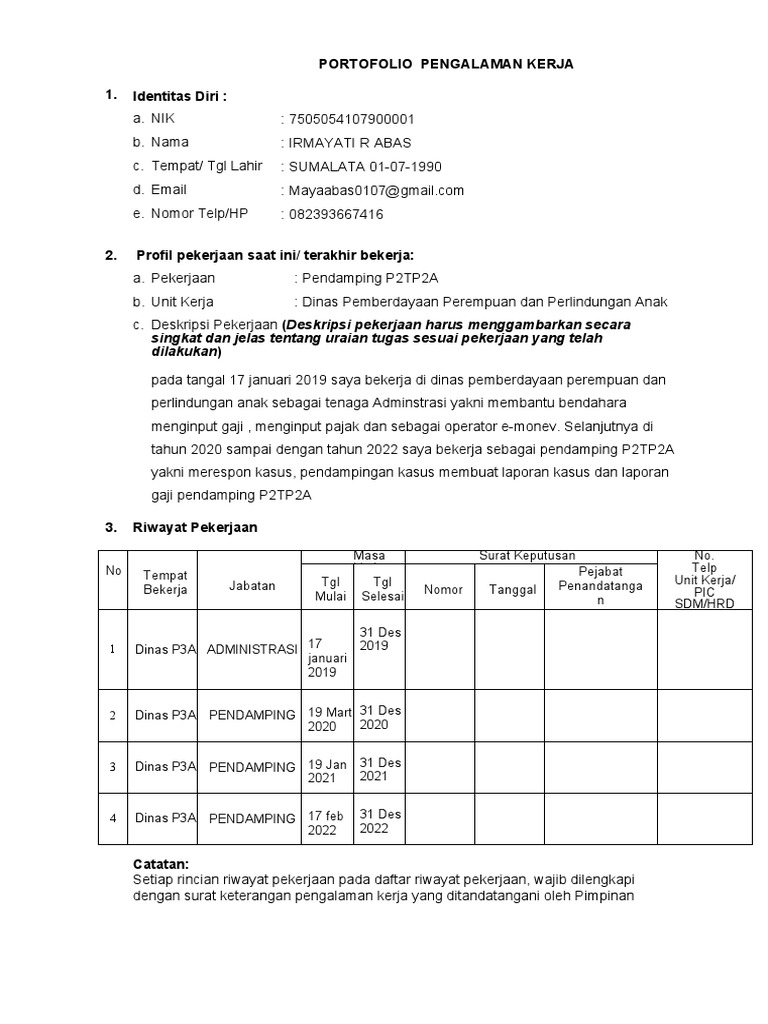 Portofolio Pengalaman Kerja | PDF