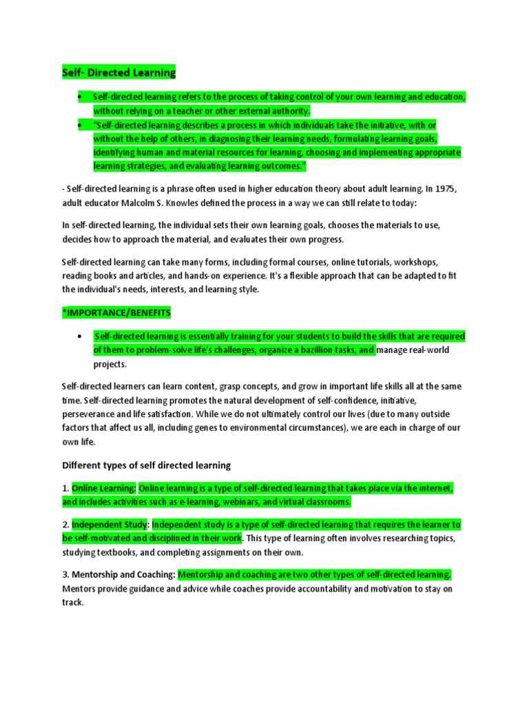 Self - Directed Learning | PDF | Learning | Mentorship