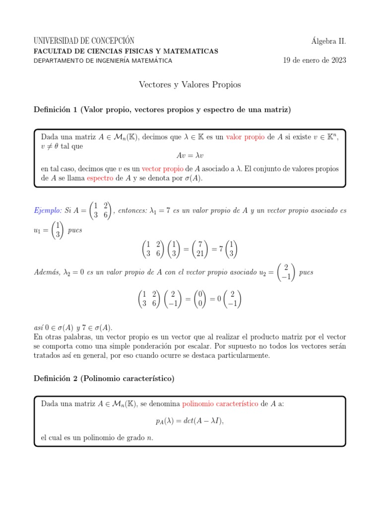 Algebra - II - 2022 - S3 Valores y Vectores Propios de Una Matriz | PDF | Valores propios y ...