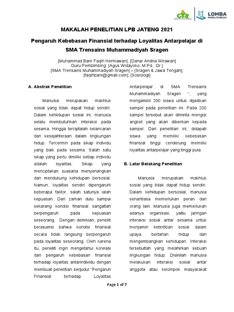 LPB Jateng 2021 Format Makalah Penelitian | PDF