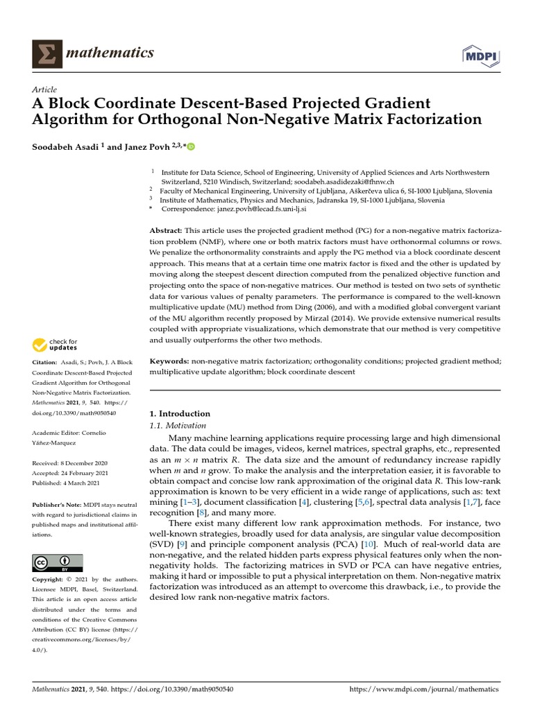 A Block Coordinate Descent-Based Projected GradientAlgorithm For Orthogonal Non-Negative Matrix ...