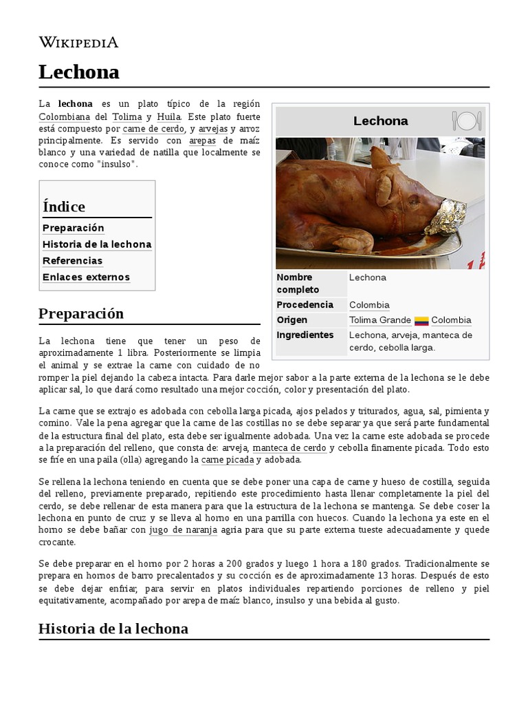 La lechona: Un plato tradicional de Colombia con orígenes españoles | PDF | Alimentos | Cocina
