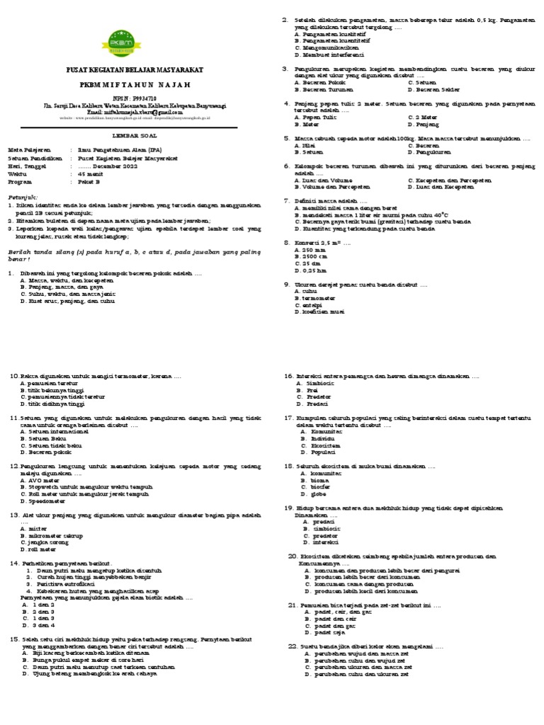 Soal Ipa Kelas 7 Fix Pdf