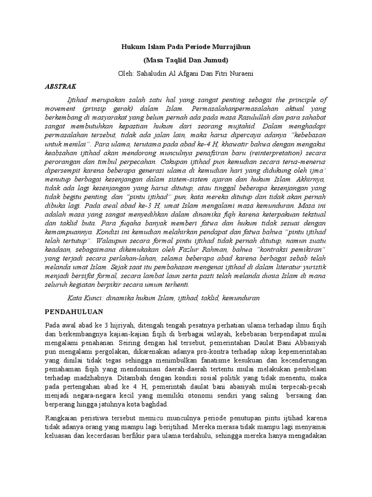 Hukum Islam Periode Murajjihun (Masa Taqlid Dan Jumud) | PDF
