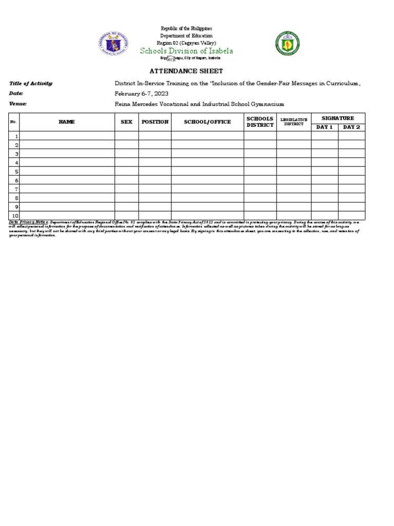Attendance Sheet 2023 | PDF