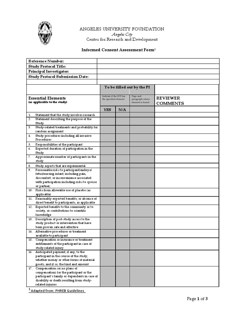 Informed Consent Assessment Form | PDF | Medical Record | Confidentiality