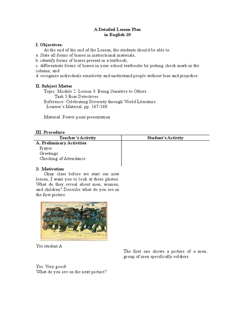 A Detailed Lesson Plan 1 | PDF | Stereotypes | Bias