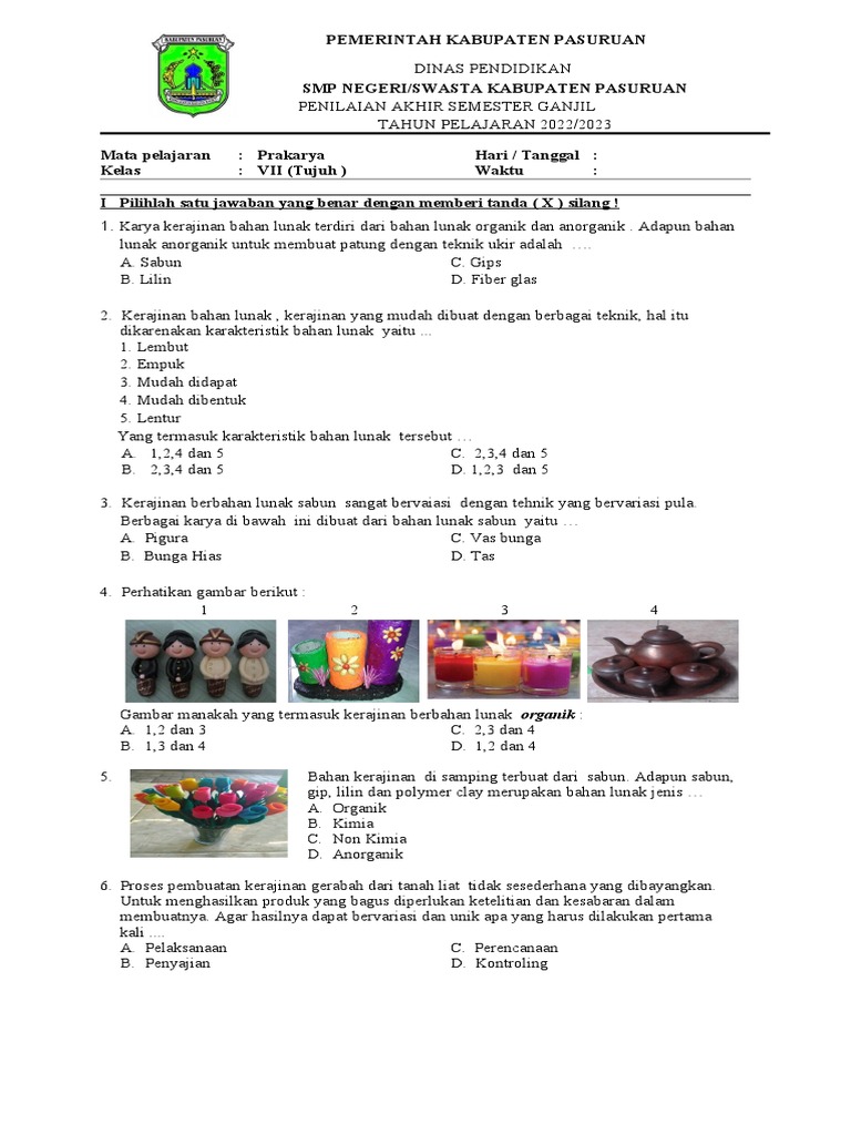 Soal Pas Prakarya Kelas 7 | PDF