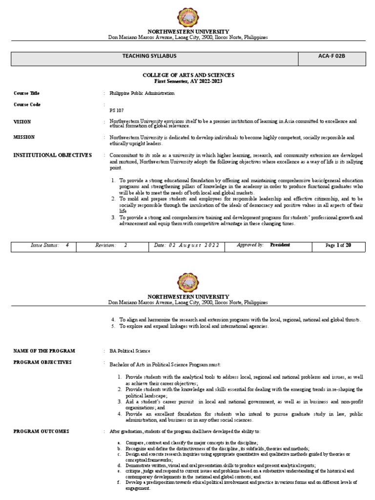 Syllabus - Philippine Public Administration | PDF | Governance | Accountability
