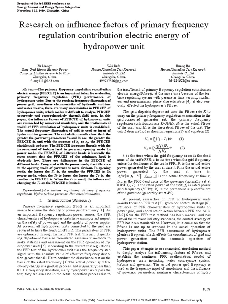 Primary Frequency Regulation Pdf Electrical Grid Hydroelectricity