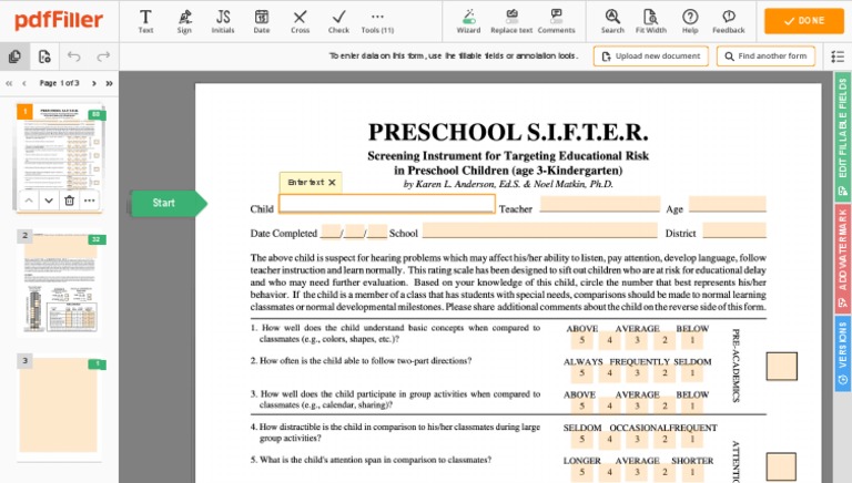 Preschool Sifter Data Entry Form | PDF