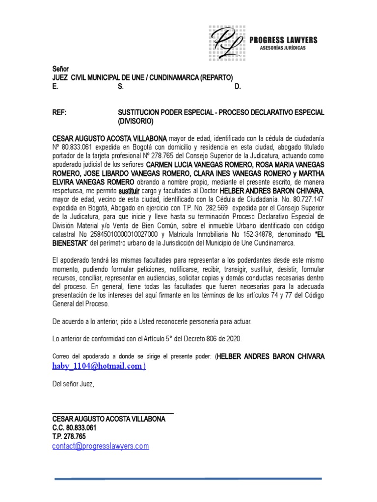 126 - Sustitucion Poder Proceso Divisorio | PDF