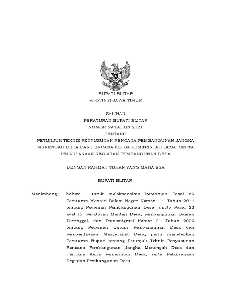 SALINAN PERBUP TTG PEDOMAN PEMBANGUNAN DESAb | PDF