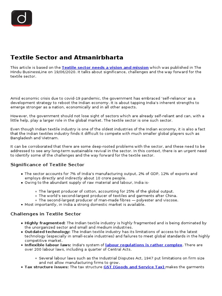 Textile Sector Needs A Vision and Mission | PDF | Textile Industry ...
