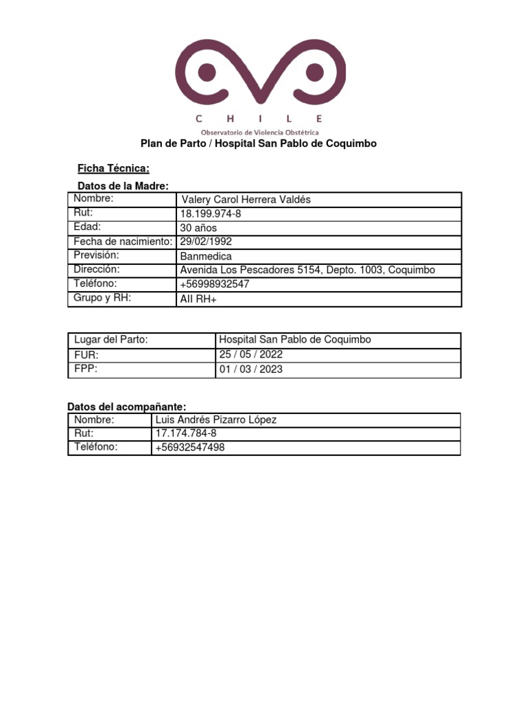 Plan de Parto - Hospital Cqbo | PDF | Parto | Maternidad