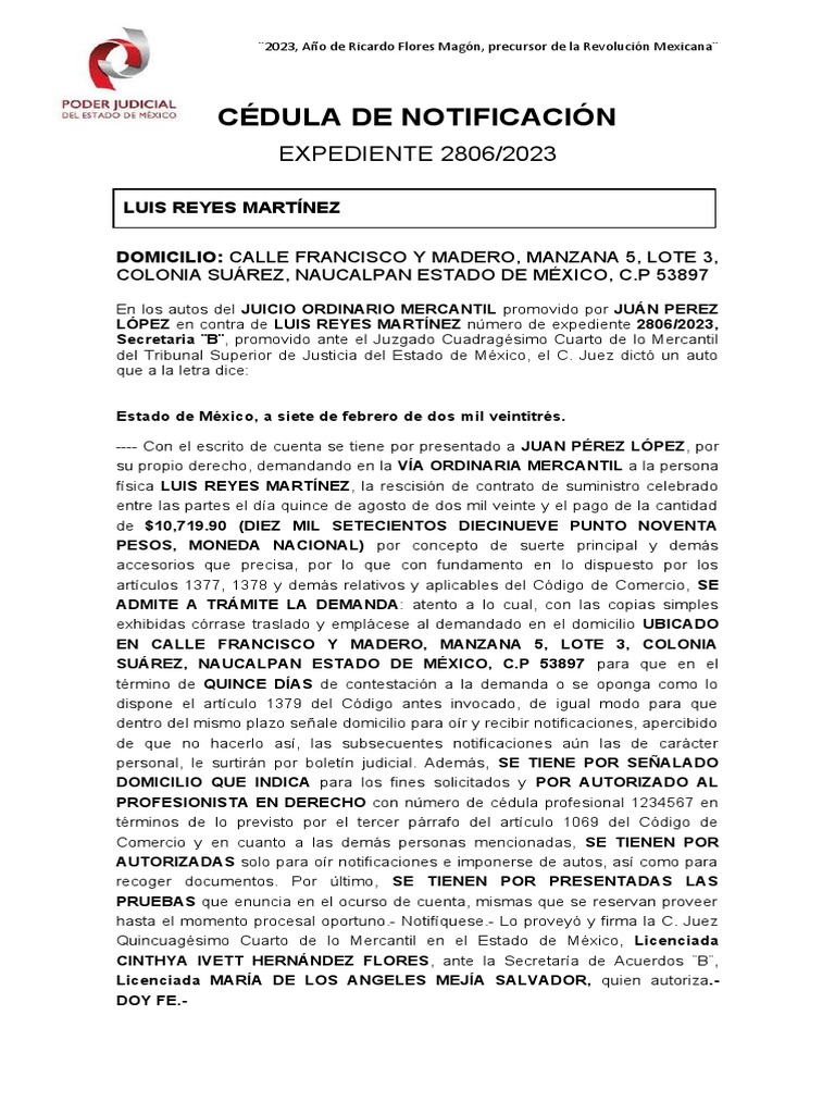 Cédula de Notificación | PDF | Demanda judicial | Justicia