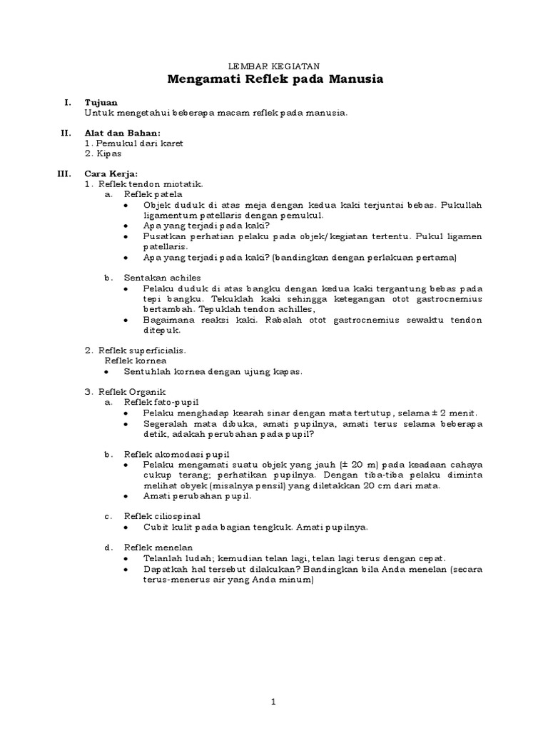 LKPD 10.03 (Mengamati Refleks pada Manusia) | PDF