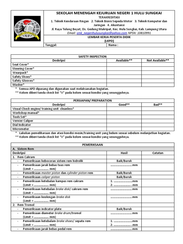 Job Sheet - P1 - TBSM | PDF