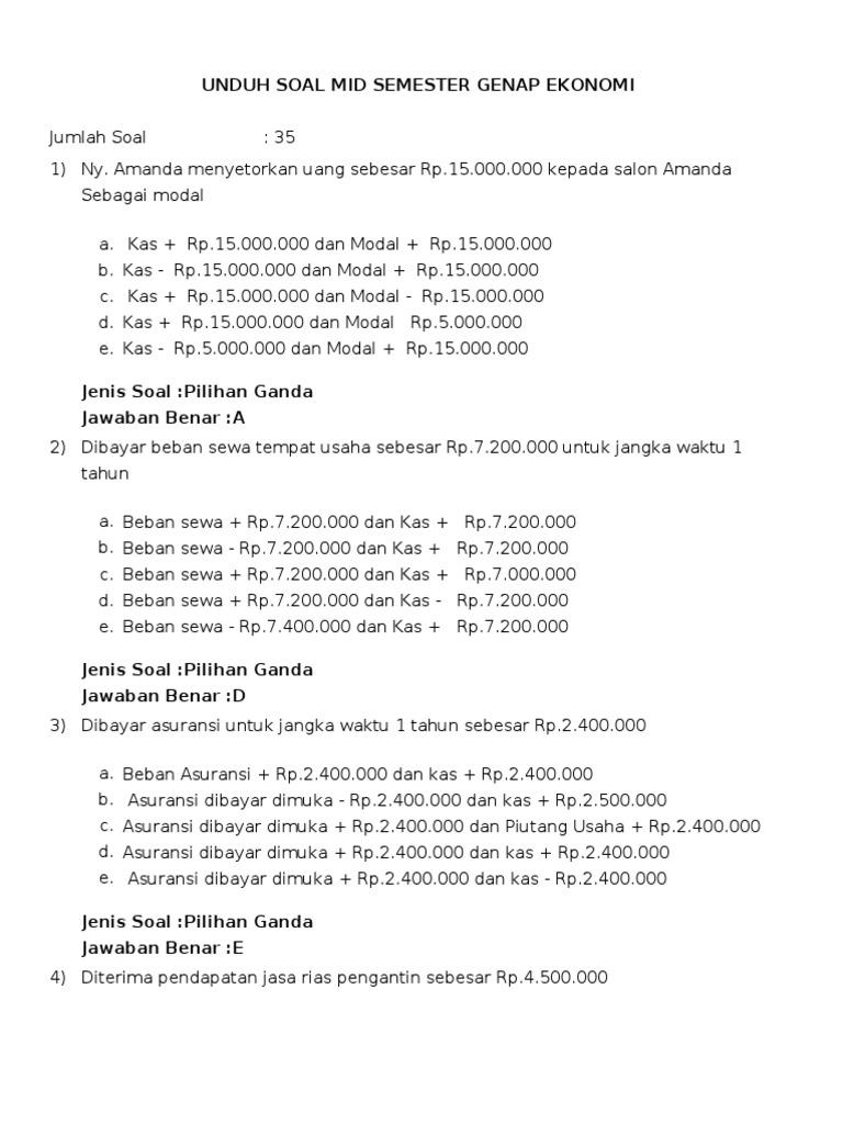 Lembar Soal MID SEMESTER GENAP EKONOMI | PDF