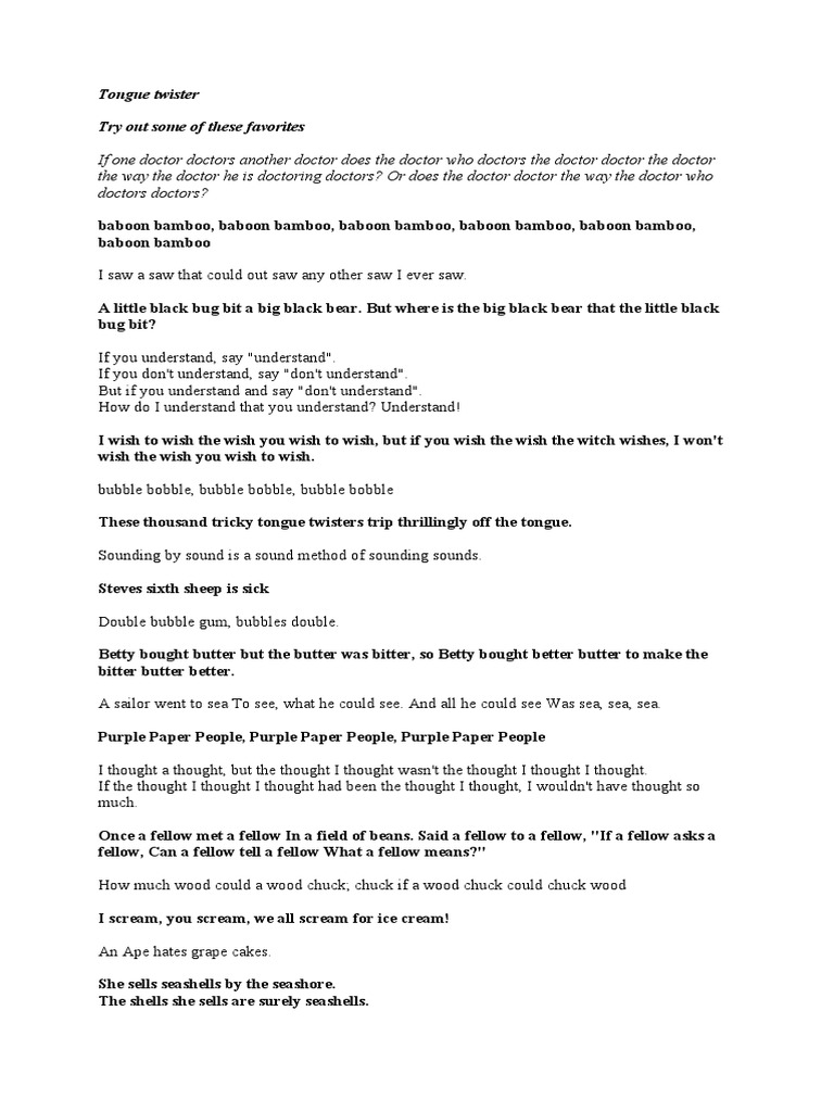 Twist Your Tongue: A Collection of Challenging Tongue Twisters | PDF | Languages | Foreign ...