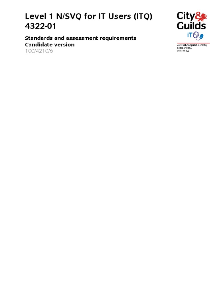 ITQ Level 1 - Candidate Version October | PDF | Verification And ...