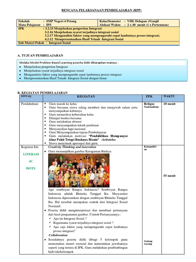 RPP IPS Kelas 8 Integrasi Sosial | PDF