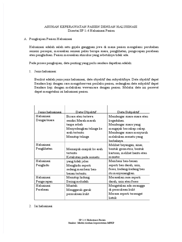 PDF SP 1 4 Halusinasi Pasien | PDF
