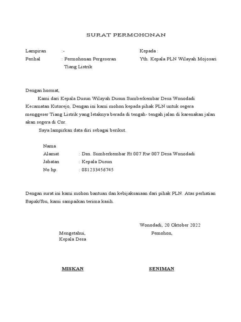 SURAT PERMOHONAN | PDF