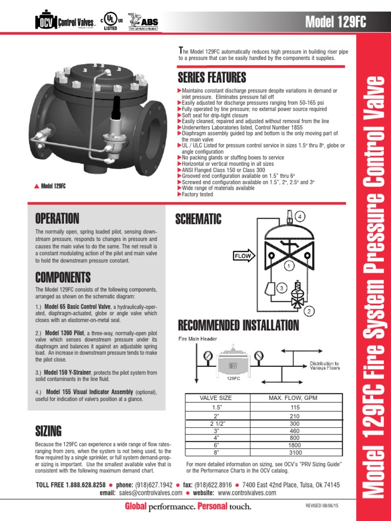 Pressure Reducing Valve OCV 129fc-Model | PDF | Valve | Mechanical Engineering