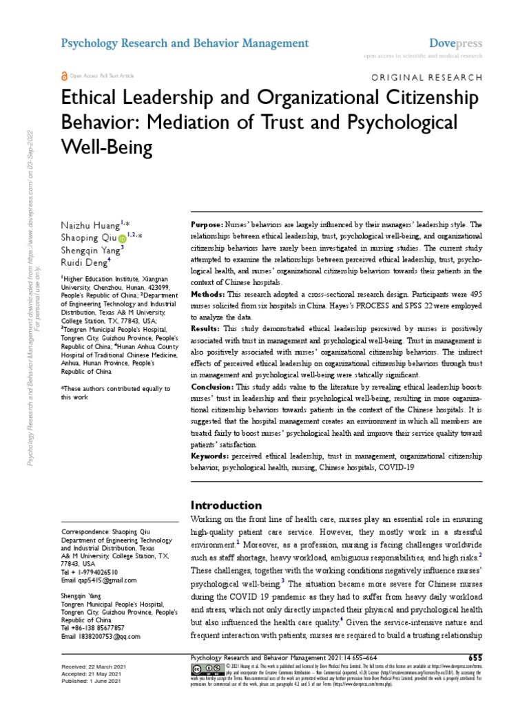 Ethical Leadership and Organizational Citizenship Behavior | PDF ...
