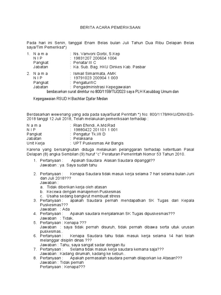 BAP Disiplin Dinas | PDF