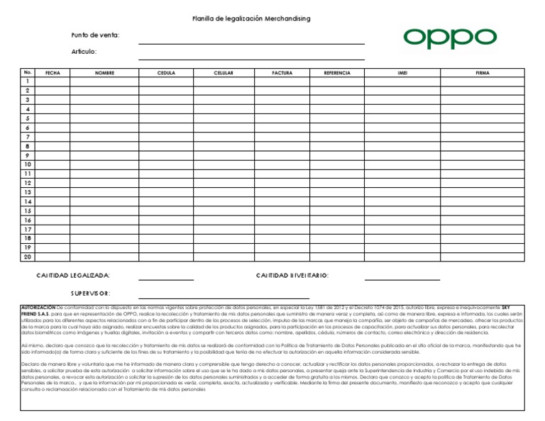 Formato de Entrega Obsequios Oppo Cliente Final | PDF