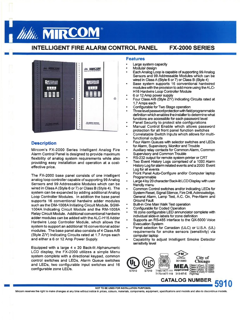 Alarm Panel - FX2000 - Mircom | PDF