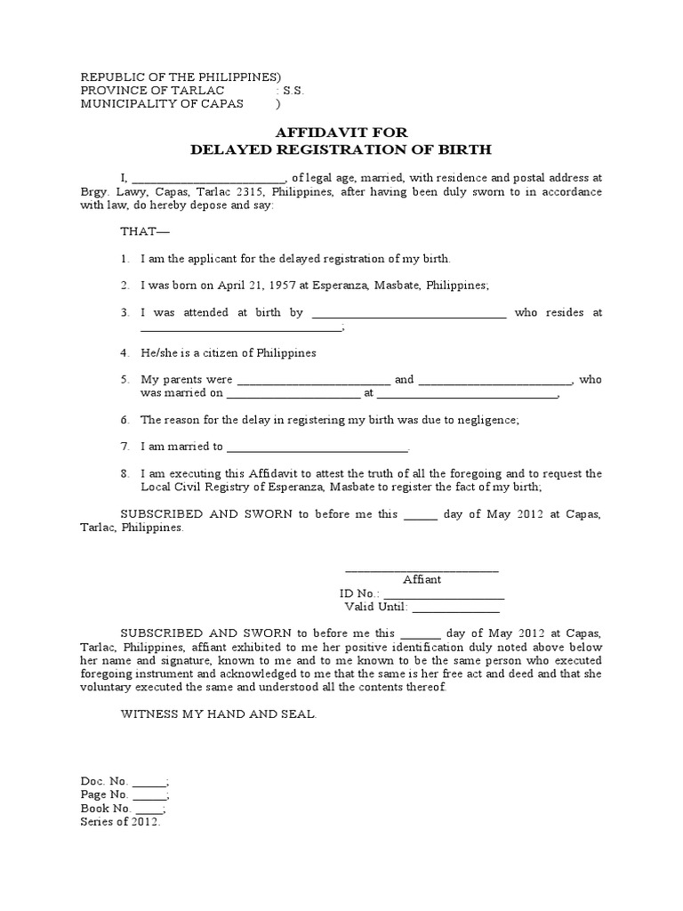 Affidavit For Delayed Registration of Birth | PDF