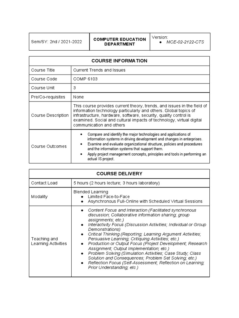 Course Outline (Current Trends and Issues) | PDF | Business