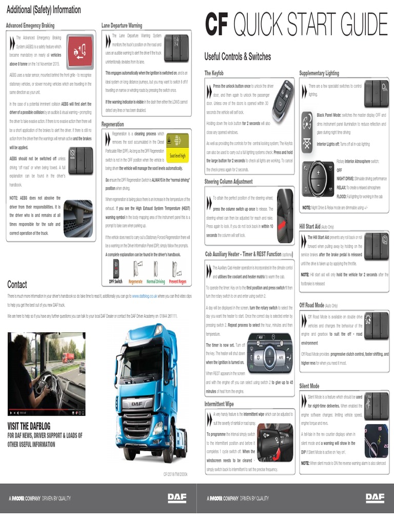 DAF CF Quick Guide - 2018 | PDF | Automotive Industry | Motor Vehicle