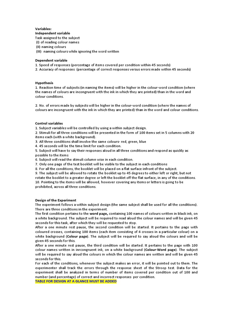 Stroop Test Experiment Design and Analysis | PDF