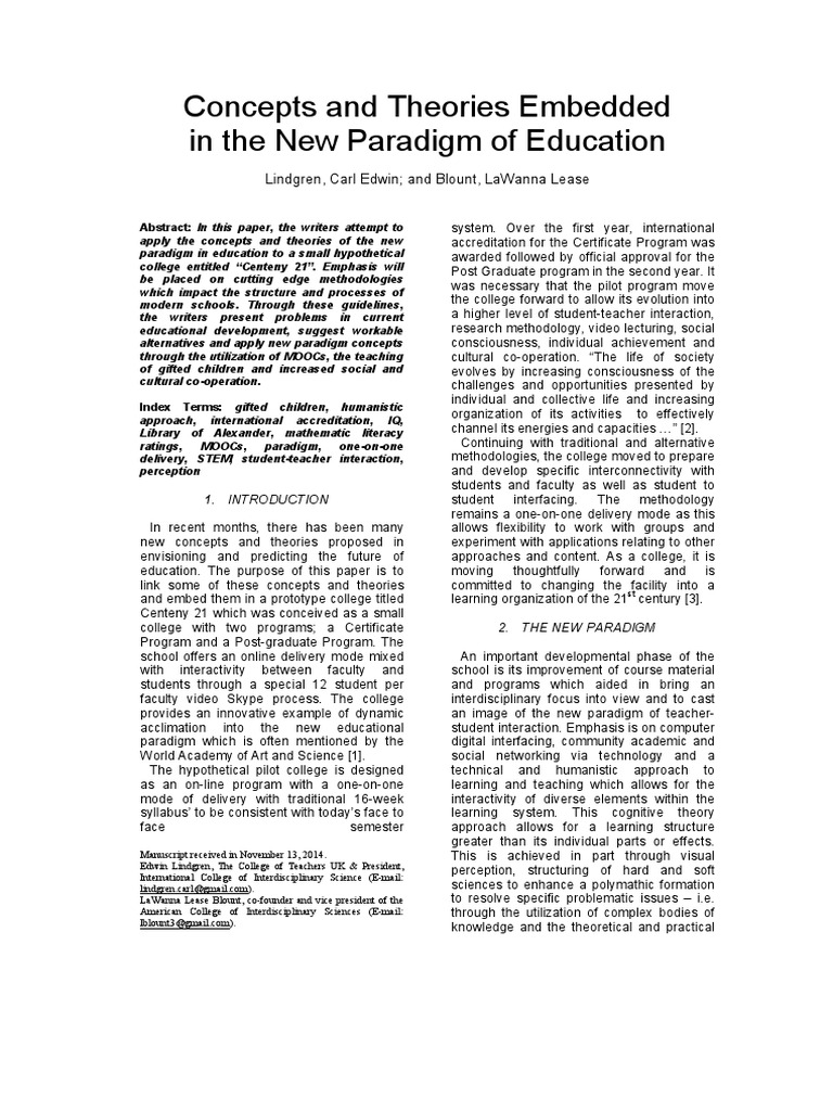 Concepts and Theories Embedded in The New Paradigm of Education | PDF ...