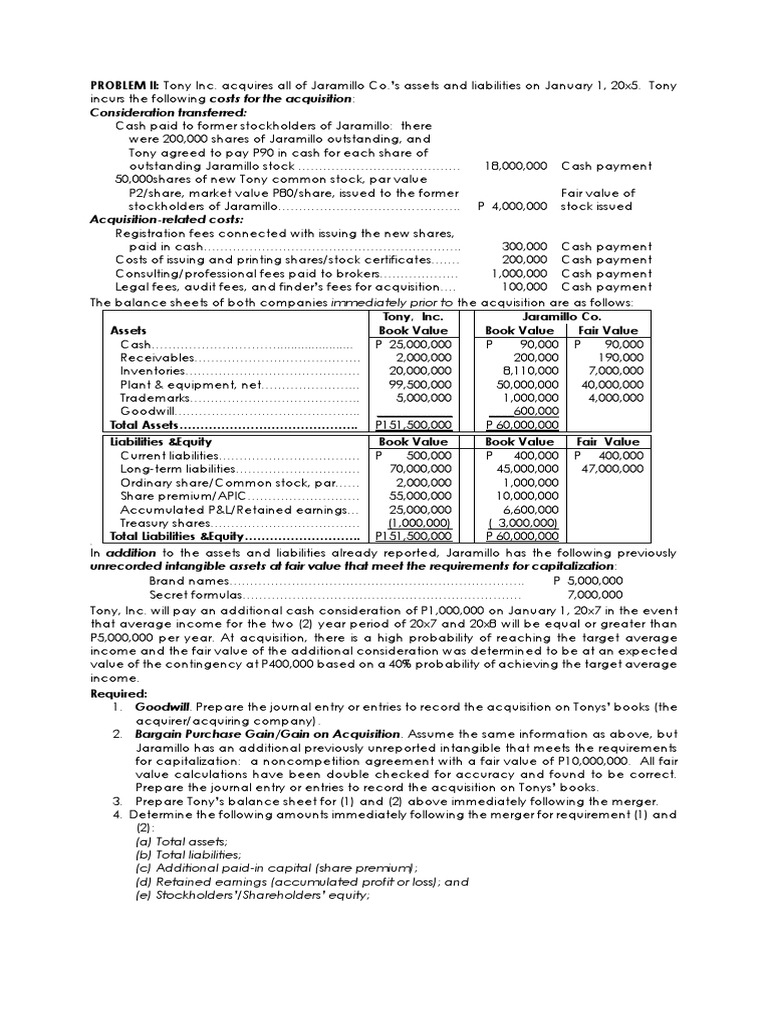 Chapter 1 - Sample Problem II | PDF | Book Value | Mergers And Acquisitions